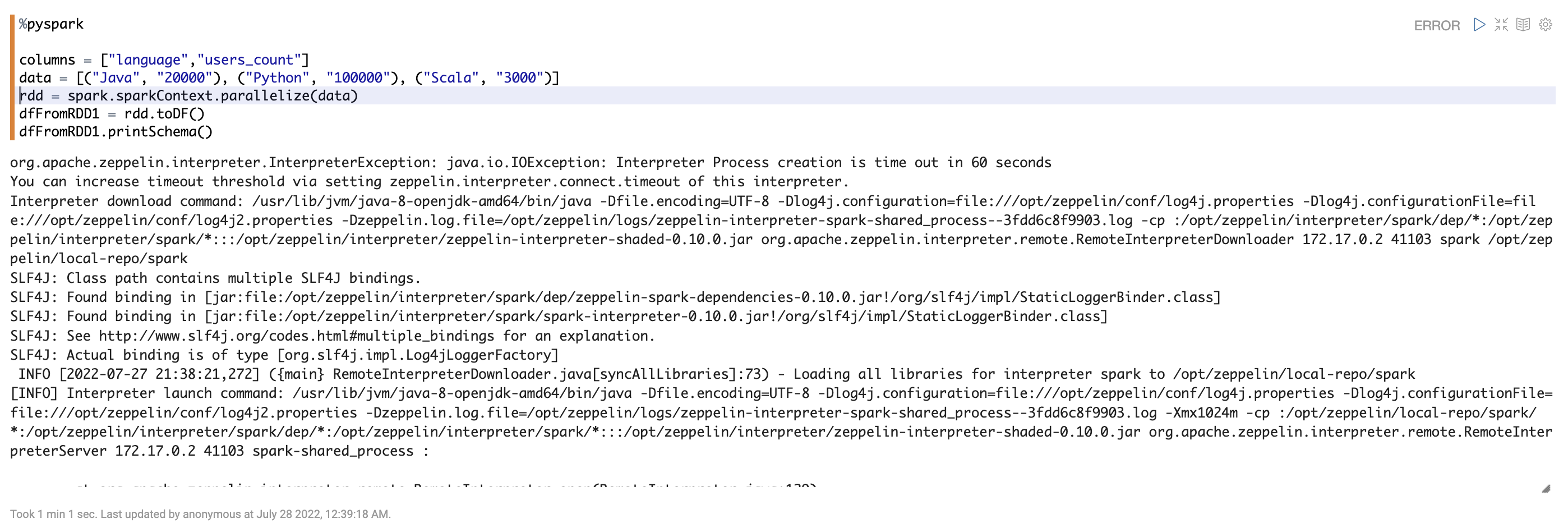 Compiling Spark Code Using Apache Zeppelin In Docker
